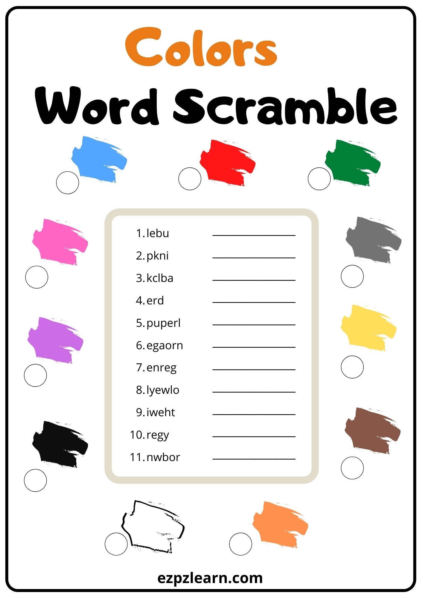 Colors Word Scramble 2 Ezpzlearn Colors Word Scramble 2 Ezpzlearn